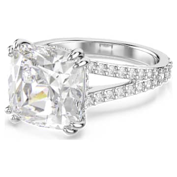 Stilla ring, Square cut, White, Silver-tone finish | Swarovski