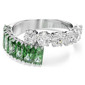 Matrix ring, Mixed cuts, Green, Rhodium plated | Swarovski