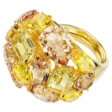 Gema cocktail ring, Mixed cuts, Yellow, Gold-tone plated | Swarovski