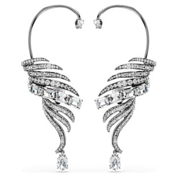 The Vienna Collection ear cuffs, Feather, Large, White, Ruthenium plated