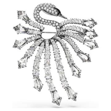 The Vienna Collection brooch, Swan, White, Ruthenium plated | Swarovski