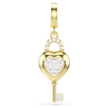 Idyllia charm, Mixed cuts, Heart with key, White, Gold-tone plated ...