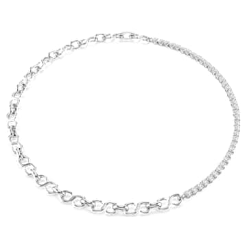 Matrix necklace, S-shape, Round cut, White, Rhodium plated | Swarovski