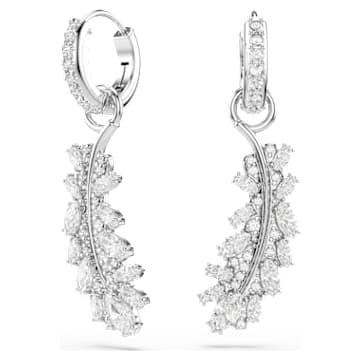 Vienna earrings, Mixed cuts, Feather, White, Rhodium plated | Swarovski