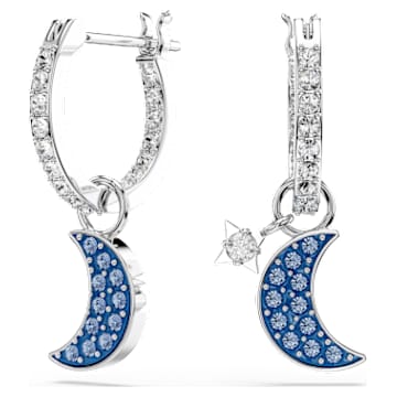 Pendientes Symbolica, Talla redonda, Luna, Azules, Baño de rodio ...