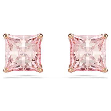 Stilla stud earrings, Square cut, Pink, 18K rose gold finish | Swarovski