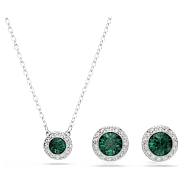 Una Angelic set, Set (2), Round cut, Green, Rhodium plated | Swarovski