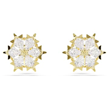 Magic stud earrings, Mixed cuts, Snowflake, White, 18K gold finish ...